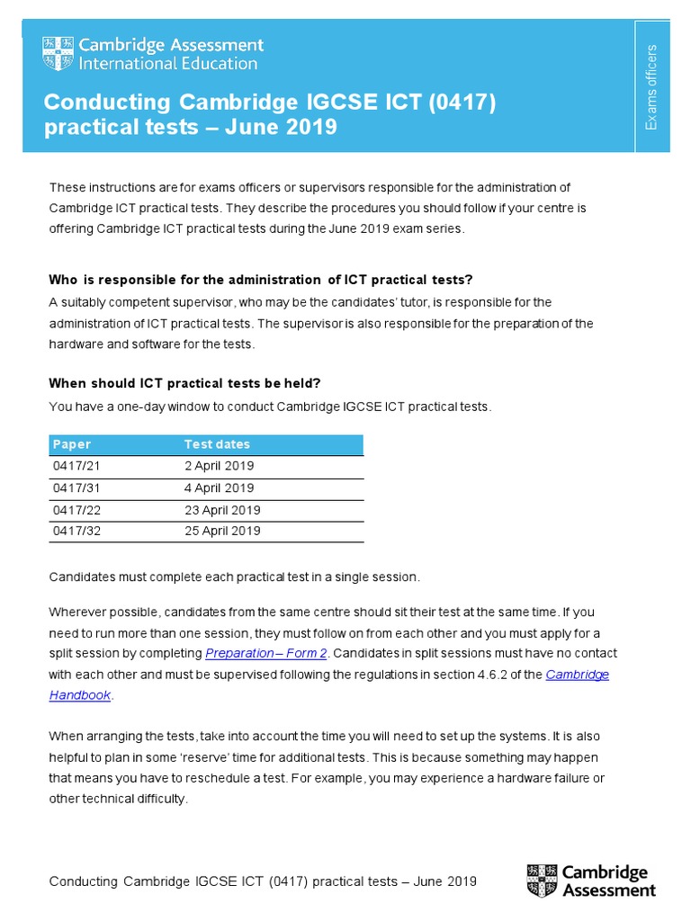Conducting Cambridge IGCSE ICT (0417) Practical Tests June 2019 | PDF ...