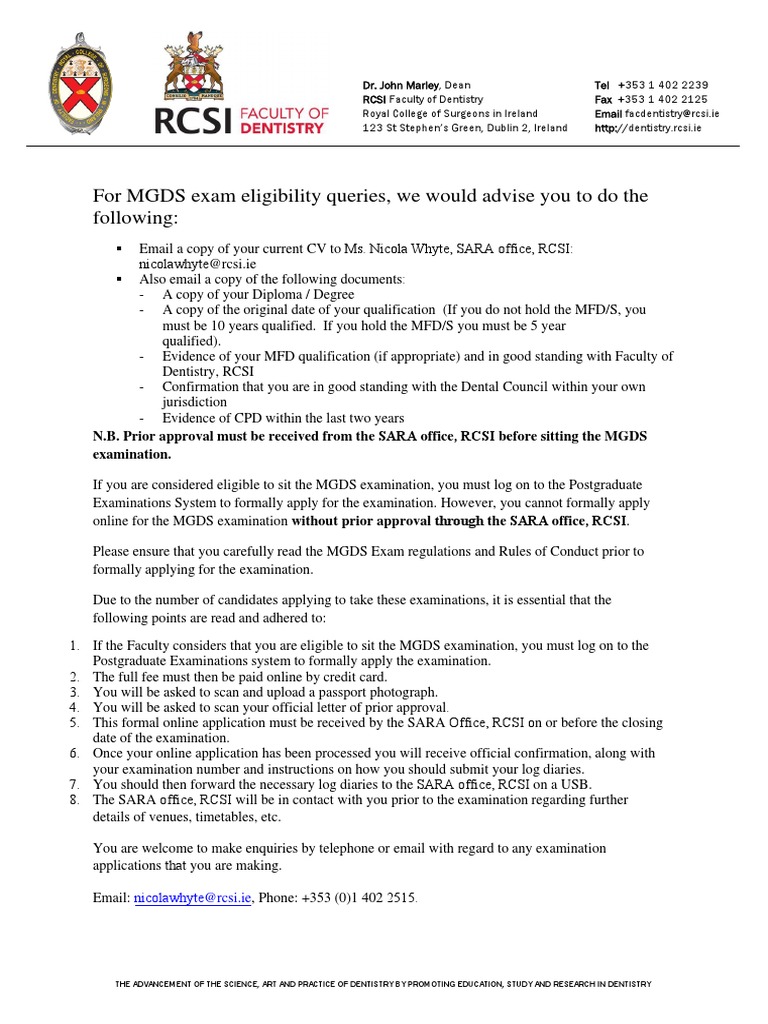 MGDS Exam Enquiries | PDF | Postgraduate Education | Dentistry
