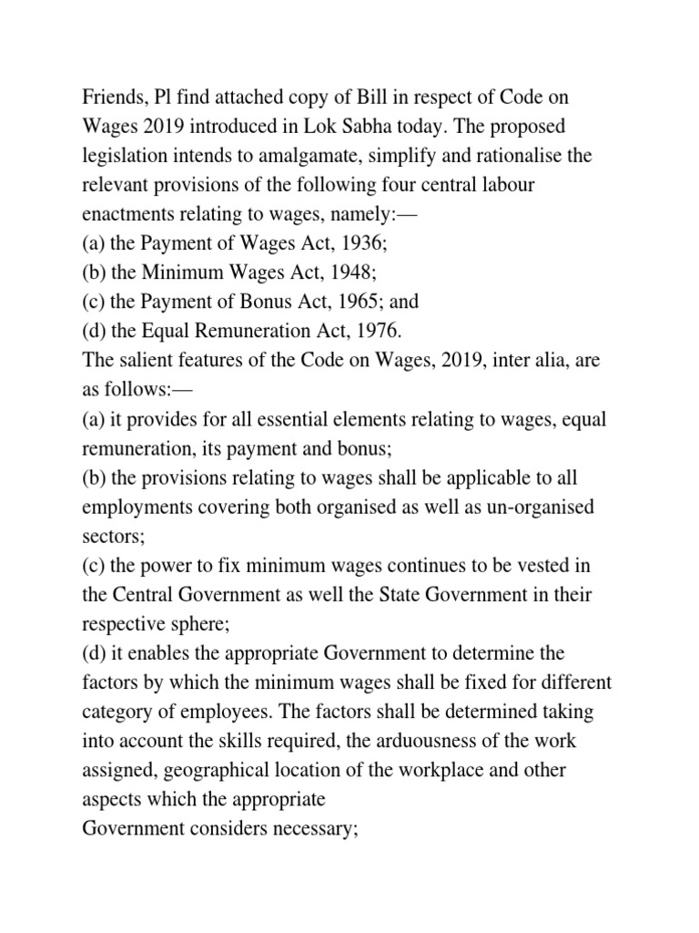 Code On Wages | PDF | Wage | Employment