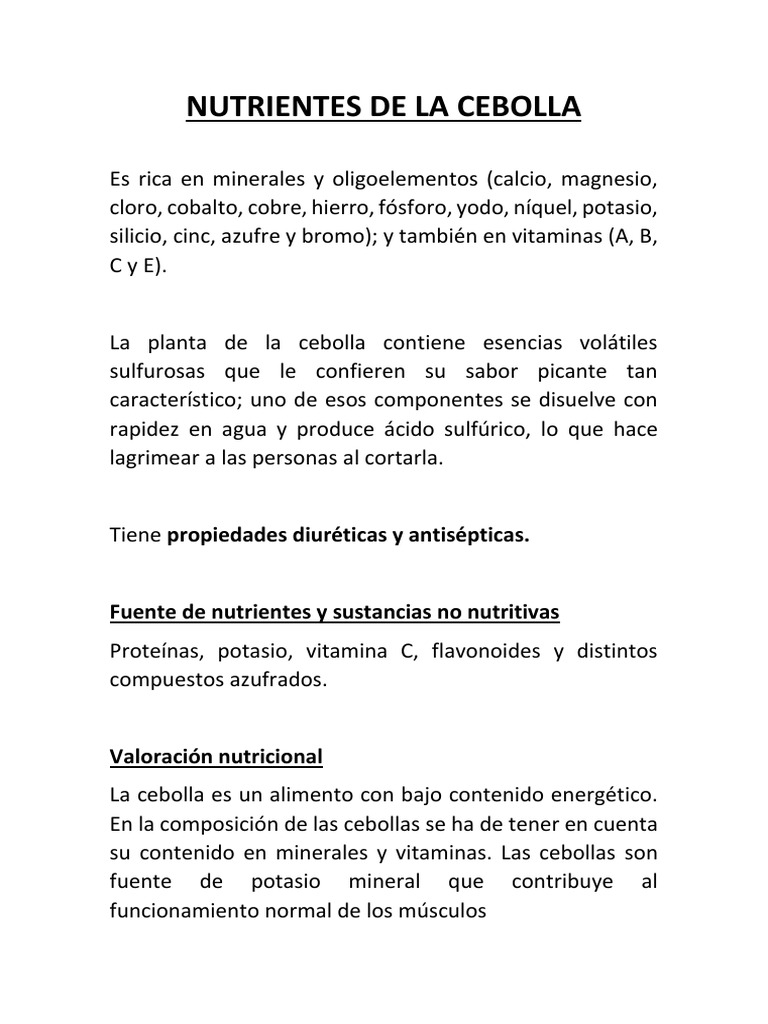 Nutrientes de La Cebolla | PDF | Nutrición | Dieta y nutrición