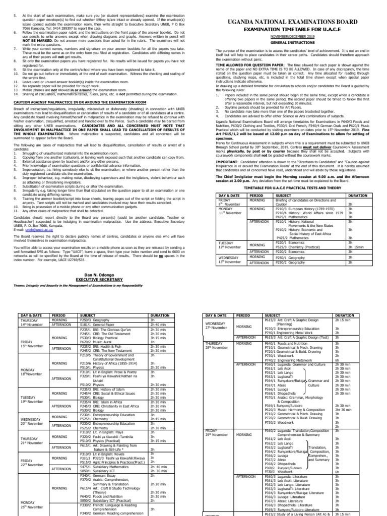 Uace Timetable 2019 Final | PDF | Test (Assessment)