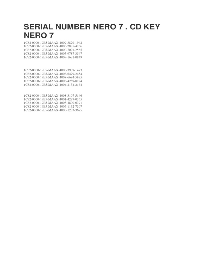 Serial Number Nero 7 | PDF