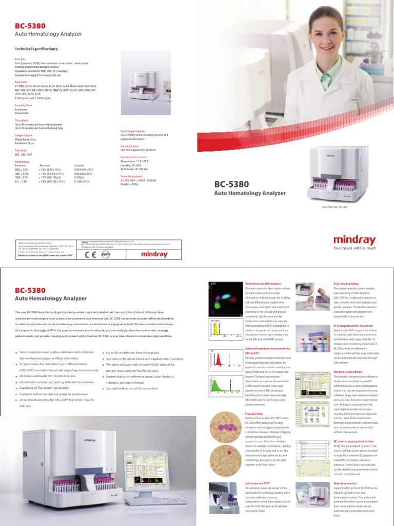 Brochure BC-5380 Hematology Analyzer Automatic PDF | PDF | Blood ...