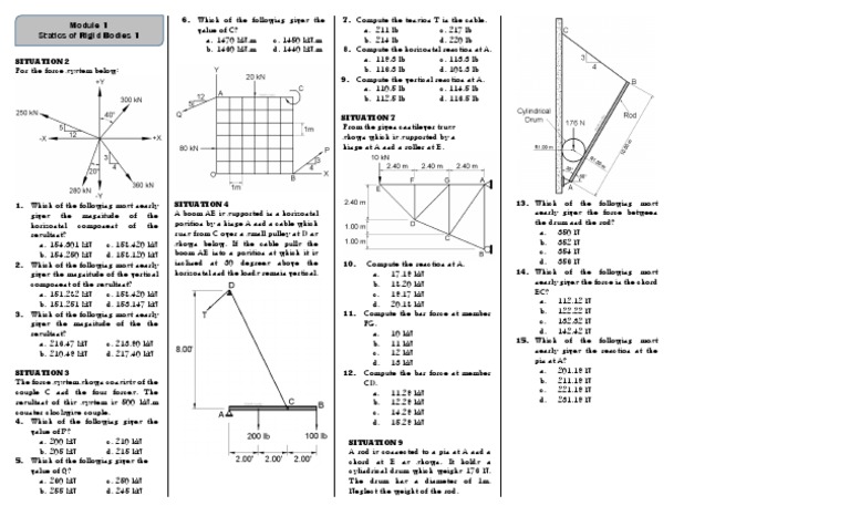 Statics-1 Handouts Questionnaire PDF | PDF | Truss | Mechanics