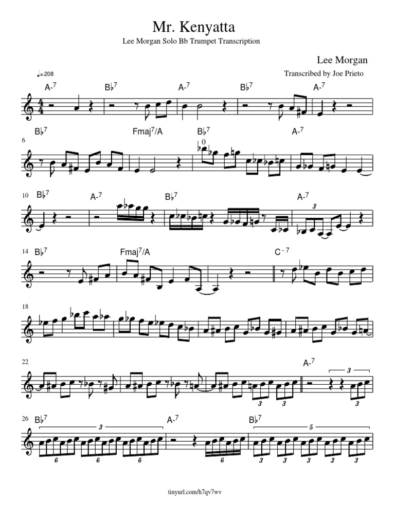 Lee Morgan - MR Kenyatta - Transcription - BB Solo Trumpet | PDF