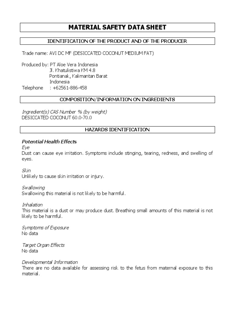 MSDS Avi DC MF PDF | PDF | Safety | Chemistry
