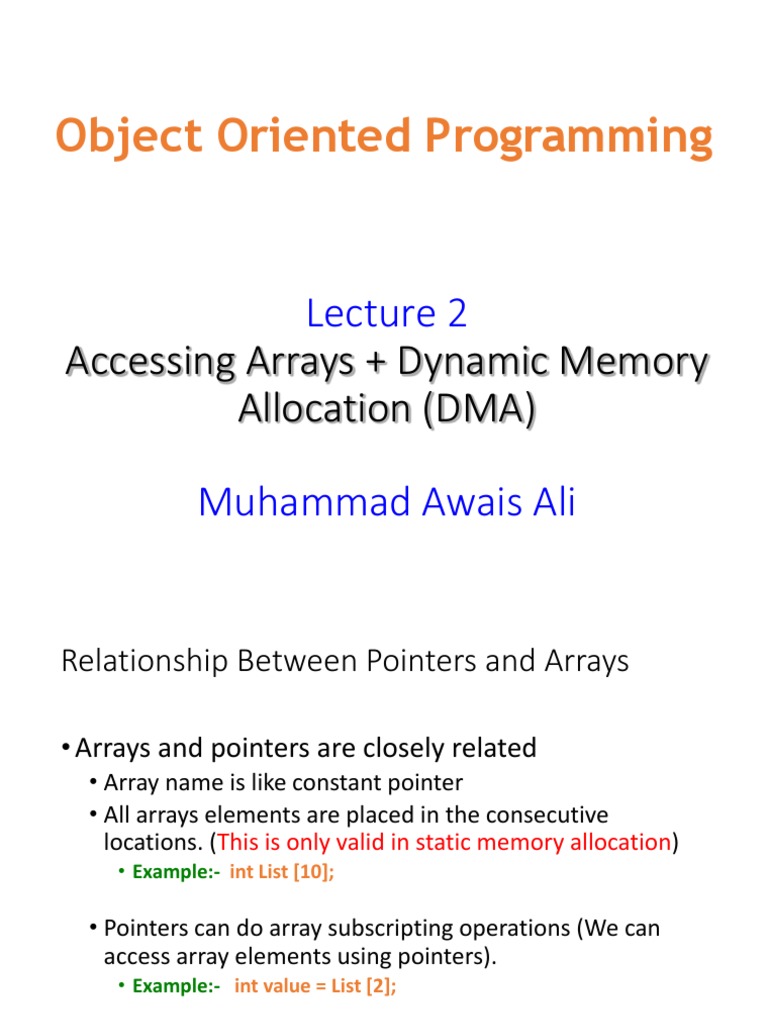 Lecture 3 Dma Pdf Array Data Structure Pointer Computer Programming