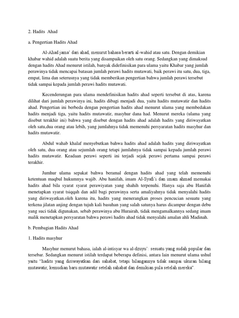 Panduan Hadits Ahad dan Pembagiannya | PDF