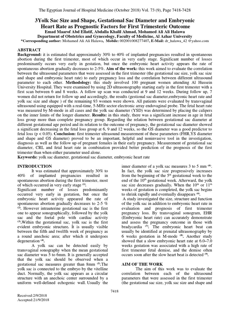 Yolk Sac Shape Outcome | Download Free PDF | Miscarriage | Sensitivity ...