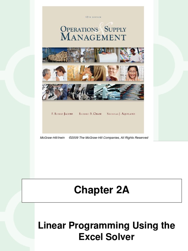 Chap 2a Linear Programming Using The Excel Solver Pdf Linear Programming Applied Mathematics