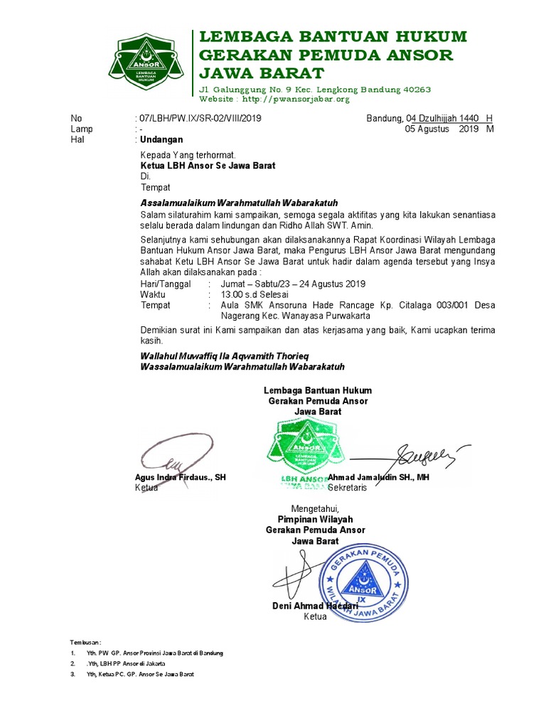 Surat Rakor LBH Ansor Jabar | PDF