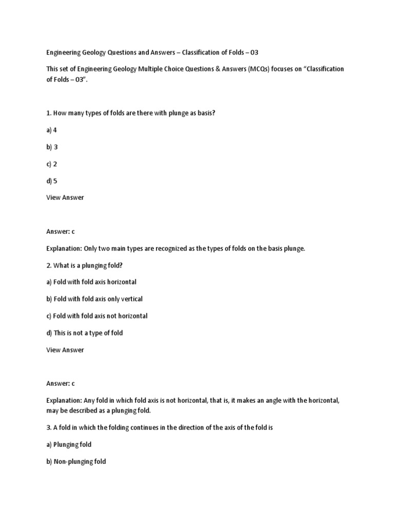 Engineering Geology Questions and Answers | PDF | Structural Geology ...