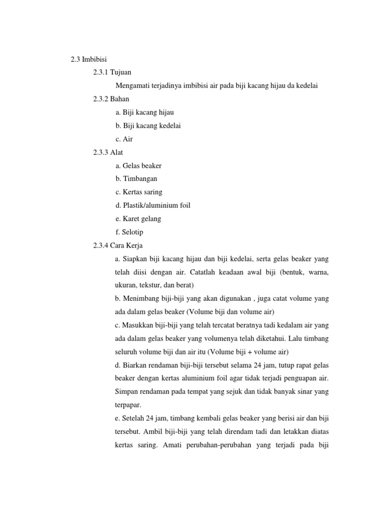 Imbibisi Air pada Biji Kacang dan Kedelai | PDF