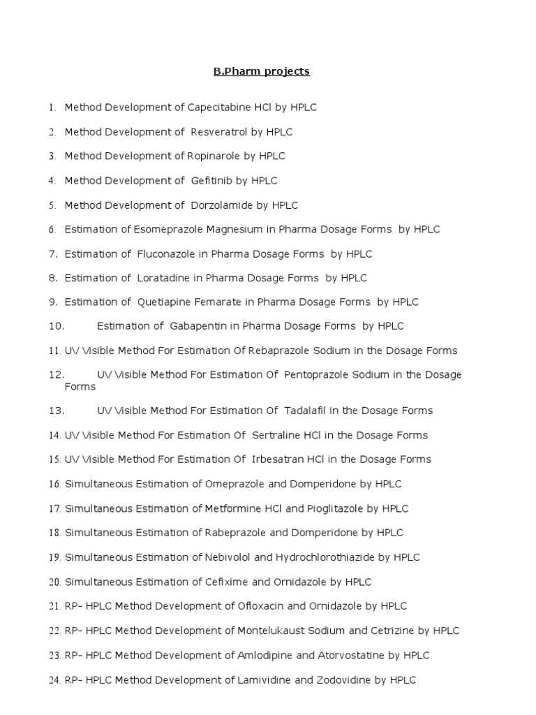 B.Pharm Project Topics in HPLC Methods | PDF | Wellness