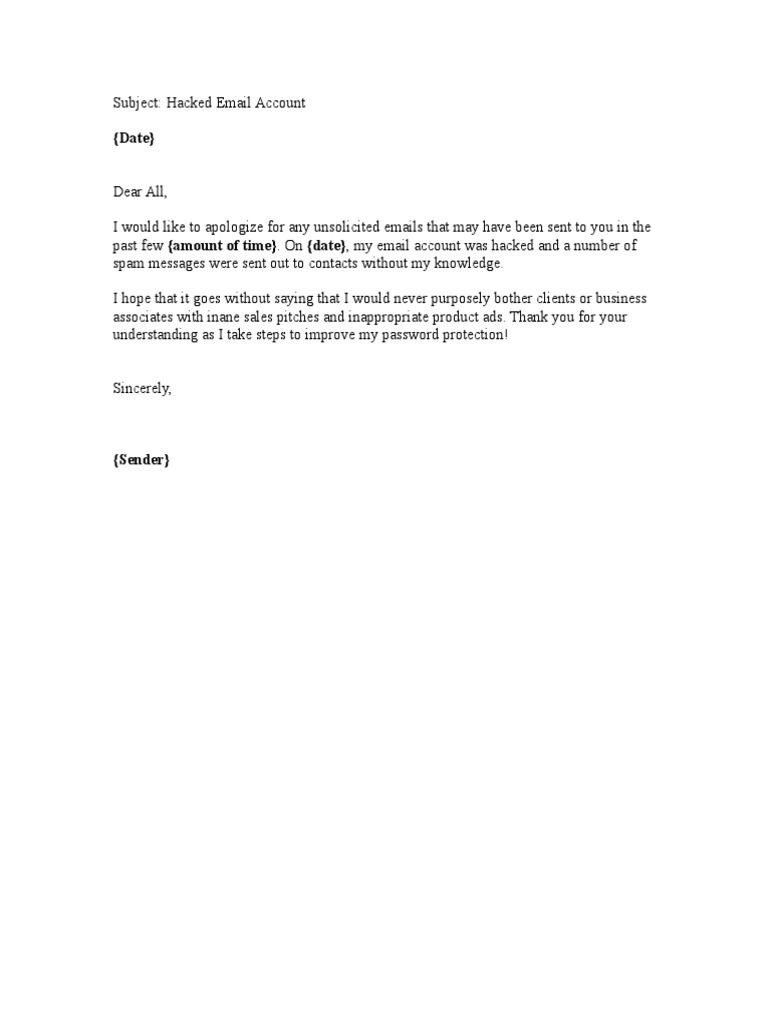 Hacked Email Apology - Account Compromised | PDF