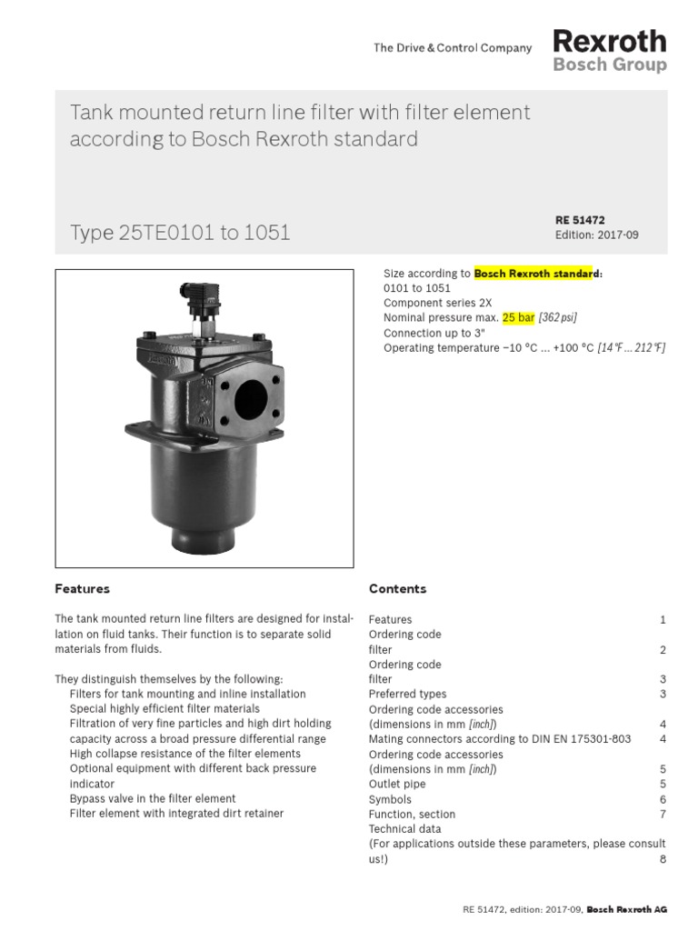 Rexroth Filter Selection | PDF | Pipe (Fluid Conveyance) | Filtration