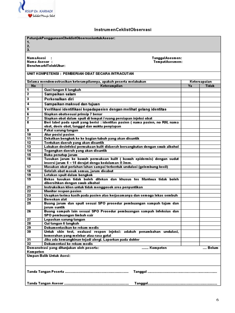 Tool Observasi Pemberian Obat Secara Intracutan | PDF
