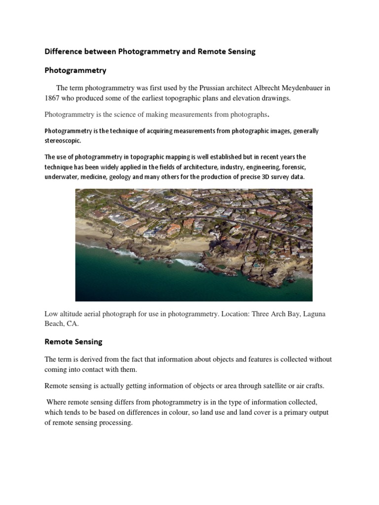 Difference Between Photogrammetry and Remote Sensing | PDF | Remote ...