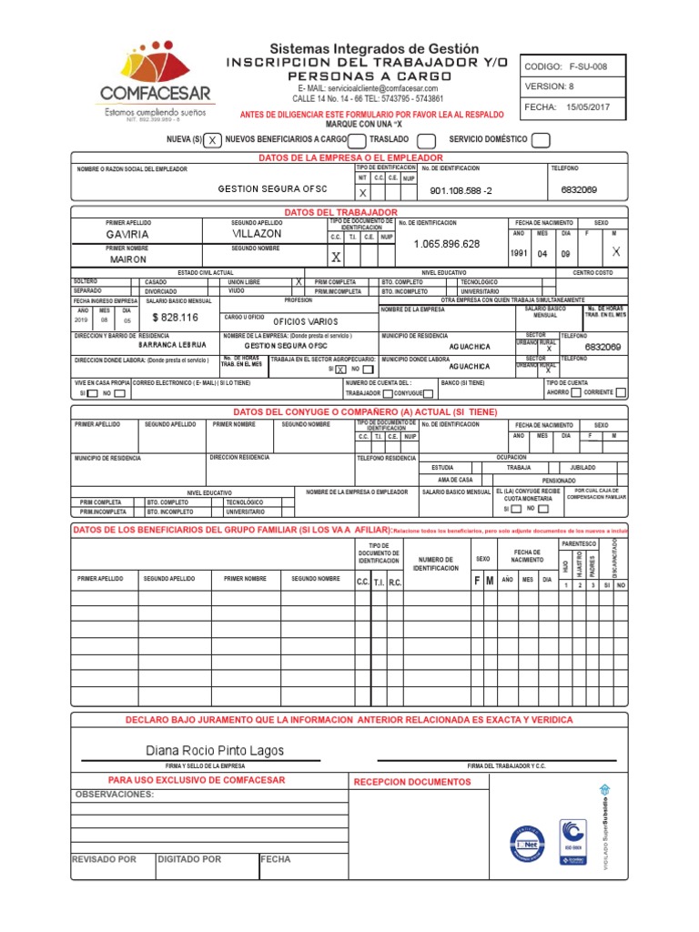 Formulario Comfacesar PDF | PDF | Desempleo | Ciencias sociales