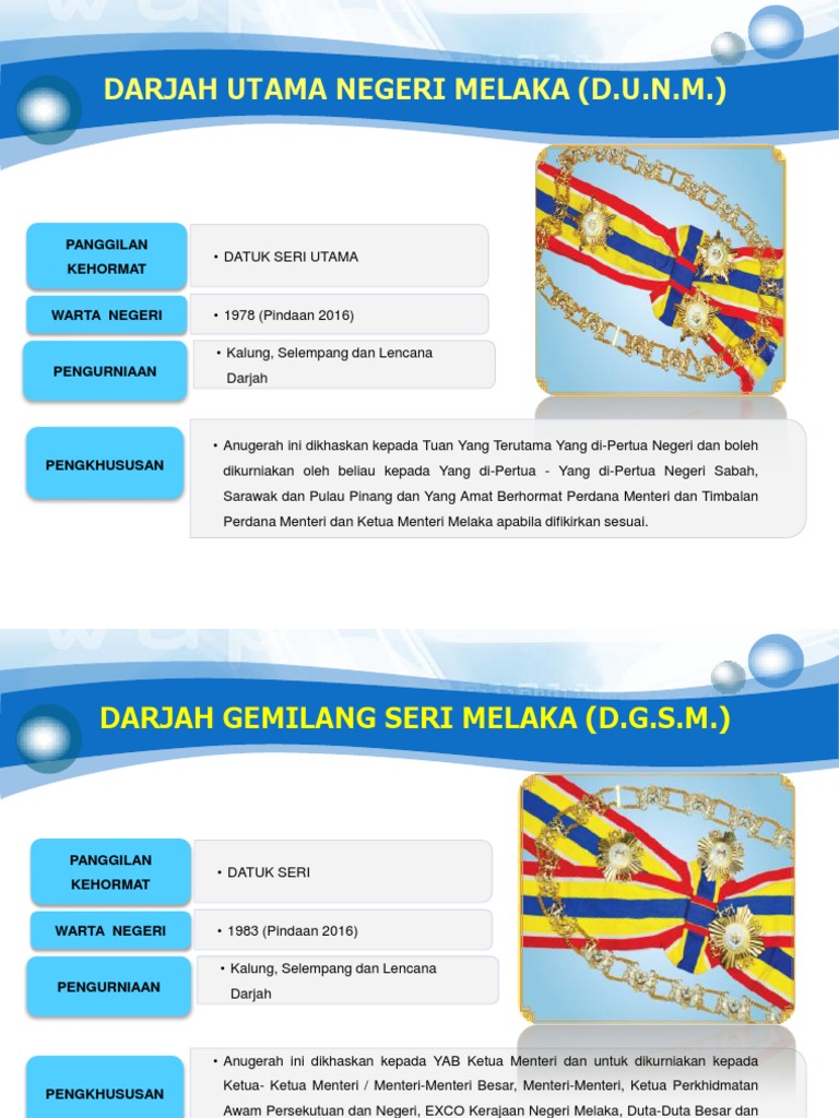 Penjelasan Darjah, Pingat Kebesaran Negeri Melaka PDF | PDF