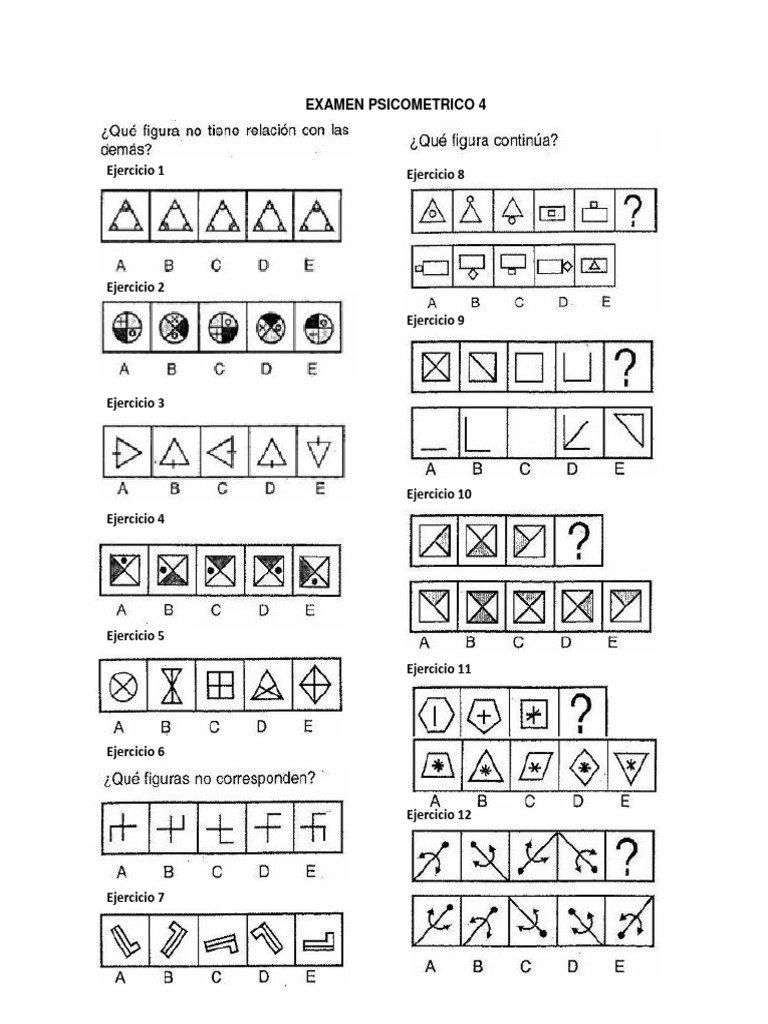 Examen Psicométrico: Ejercicios 1-12 | PDF