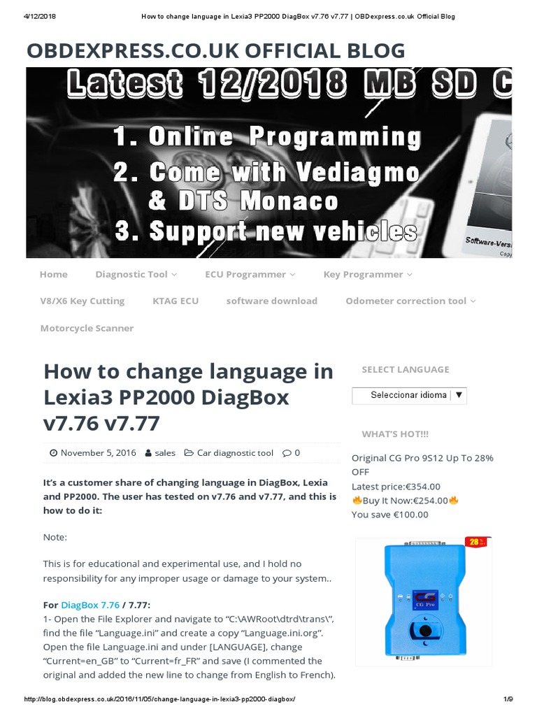 How To Change Language in Lexia3 PP2000 DiagBox v7.76 v7.77 - OBDexpress - Co.uk Official Blog ...