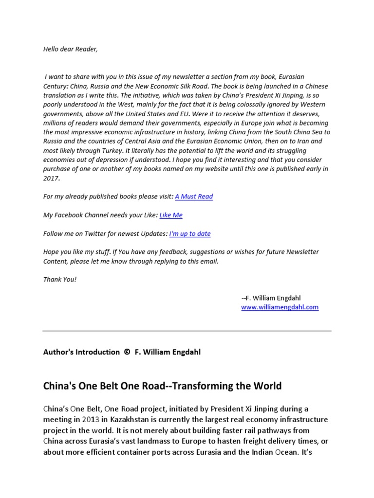 Chinas One Belt One Road - Transforming The World | PDF | Silk Road | Trade