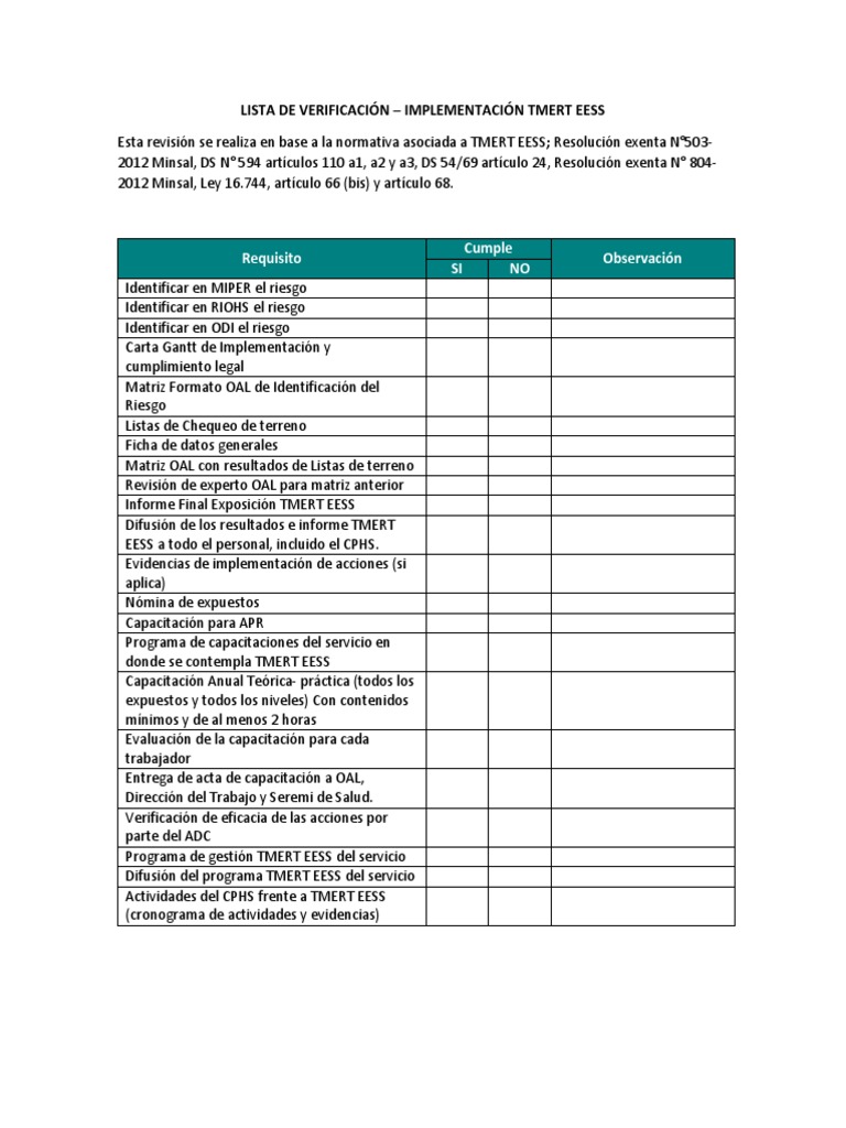 Check List de TMERT EESS | PDF