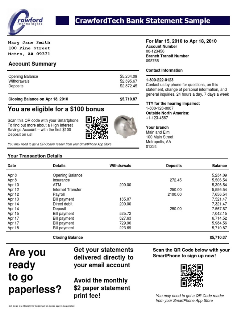 Bank Statement Template 09 | PDF | Qr Code | Annual Percentage Rate