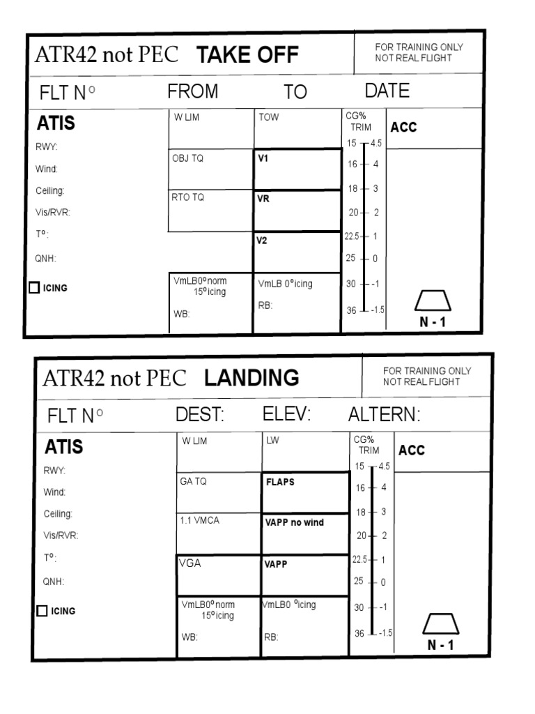 ATR 42 Takeoff and Landing Cards | PDF