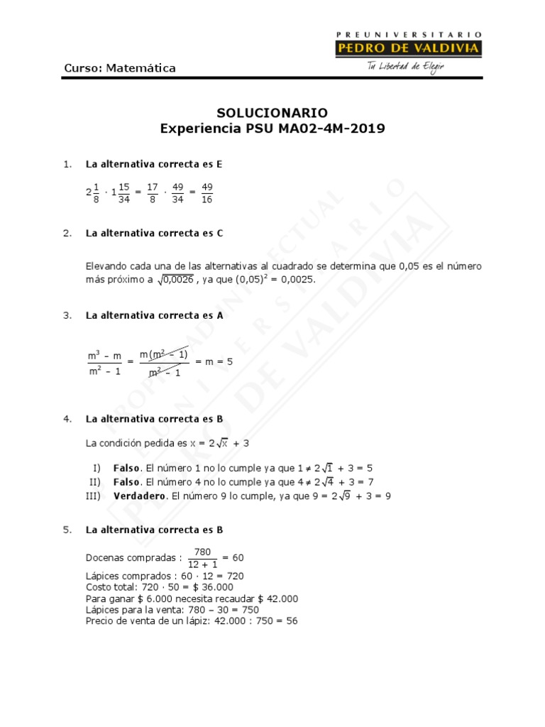 Solucionario PSUEX MA02 4M 2019 | PDF | Triángulo | Espacio