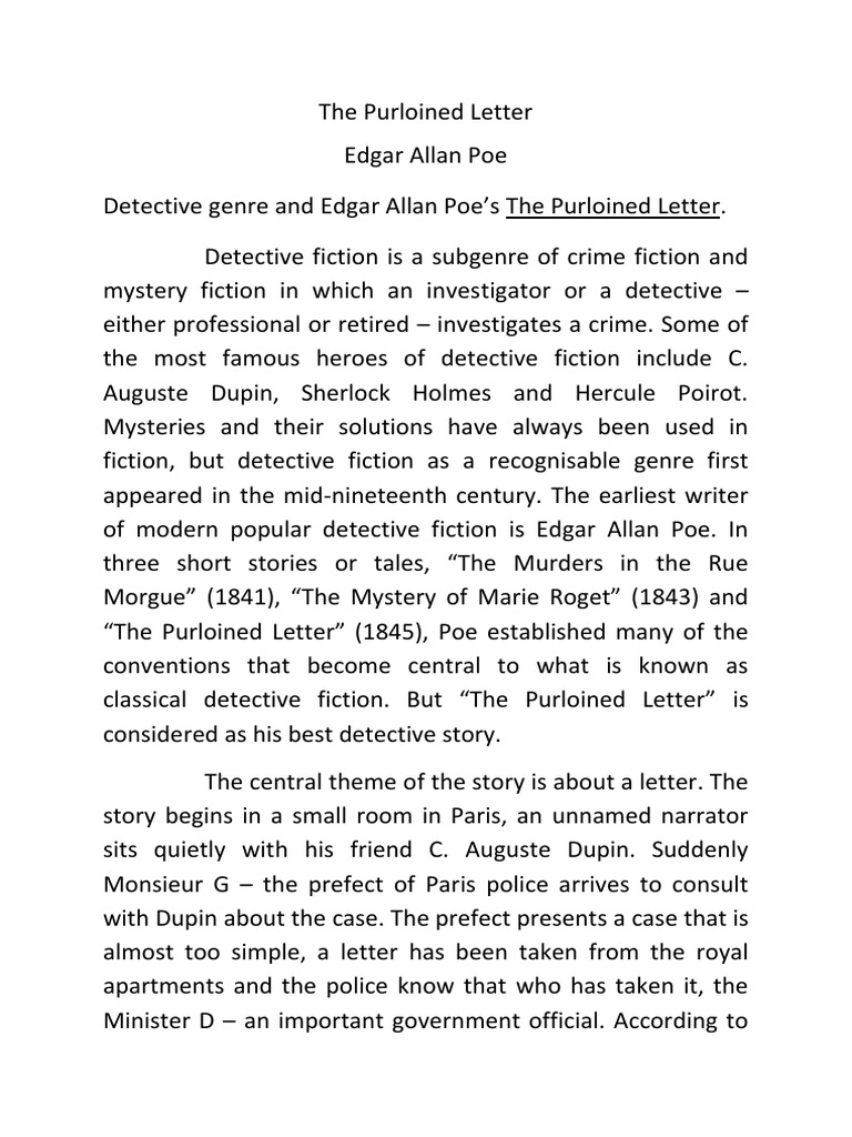 The Purloined Letter: How Dupin Outsmarts the Minister and Police ...