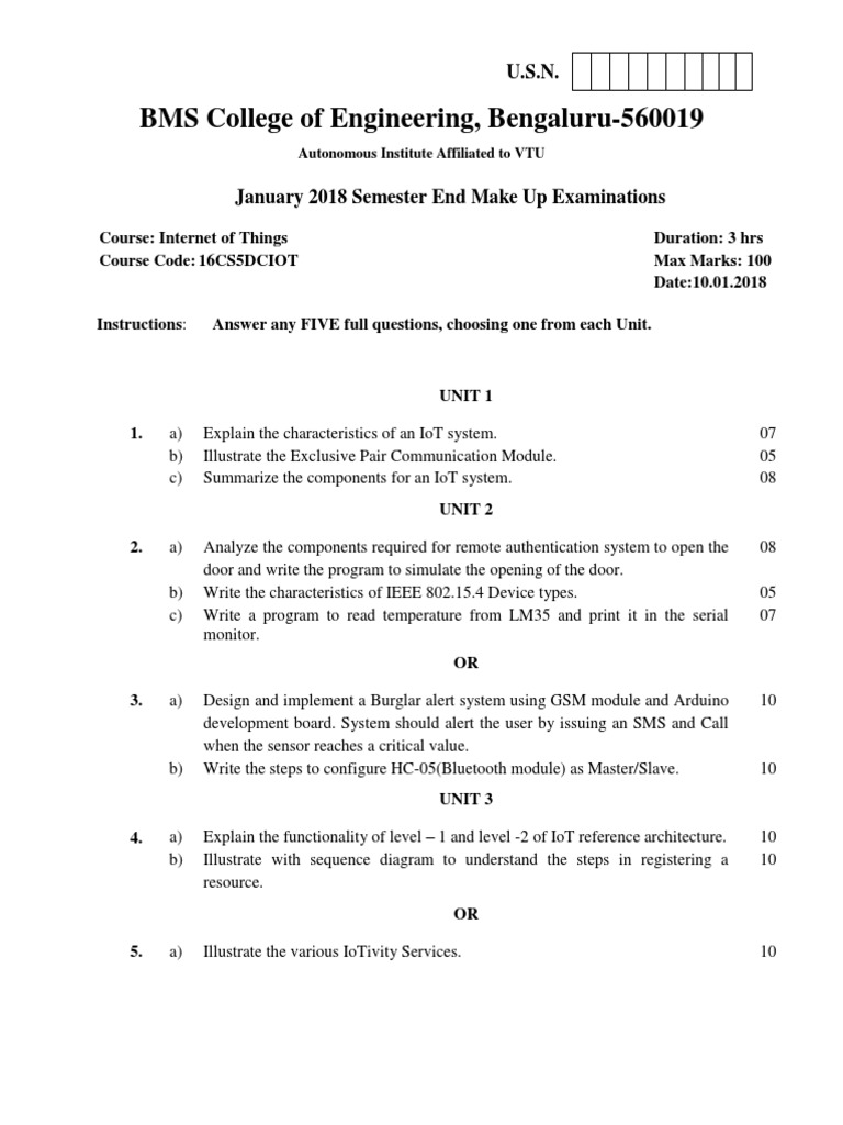 IOT Question Paper | PDF | Internet Of Things | Network Architecture