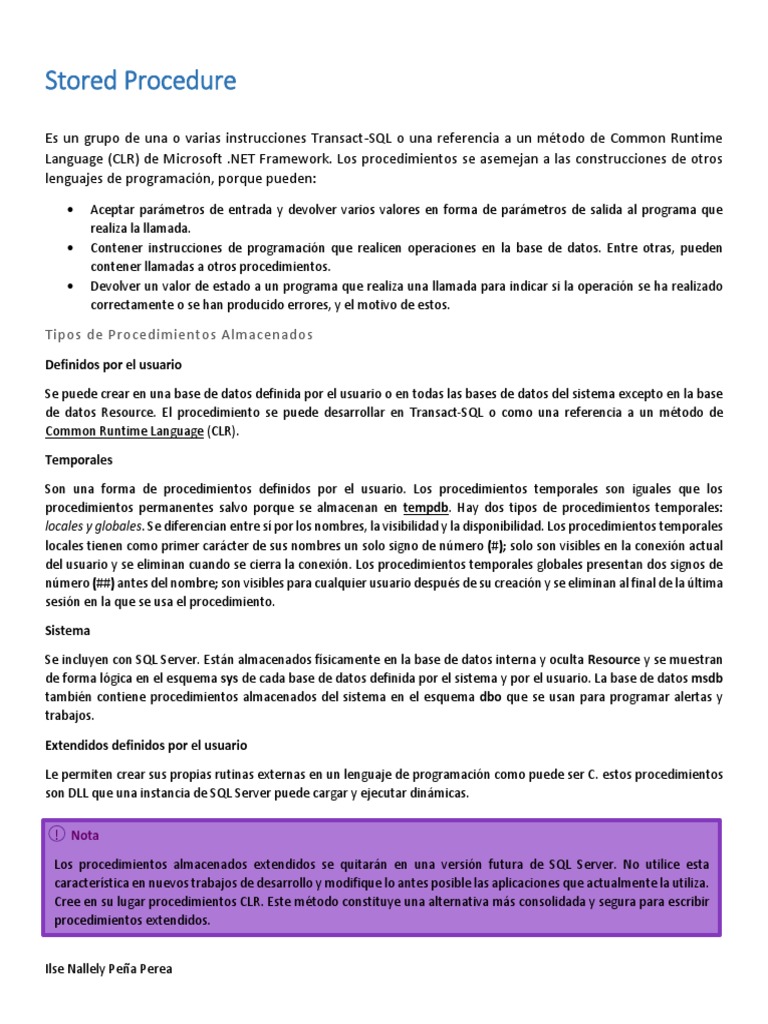 Stored Procedure | PDF | SQL | Servidor SQL de Microsoft
