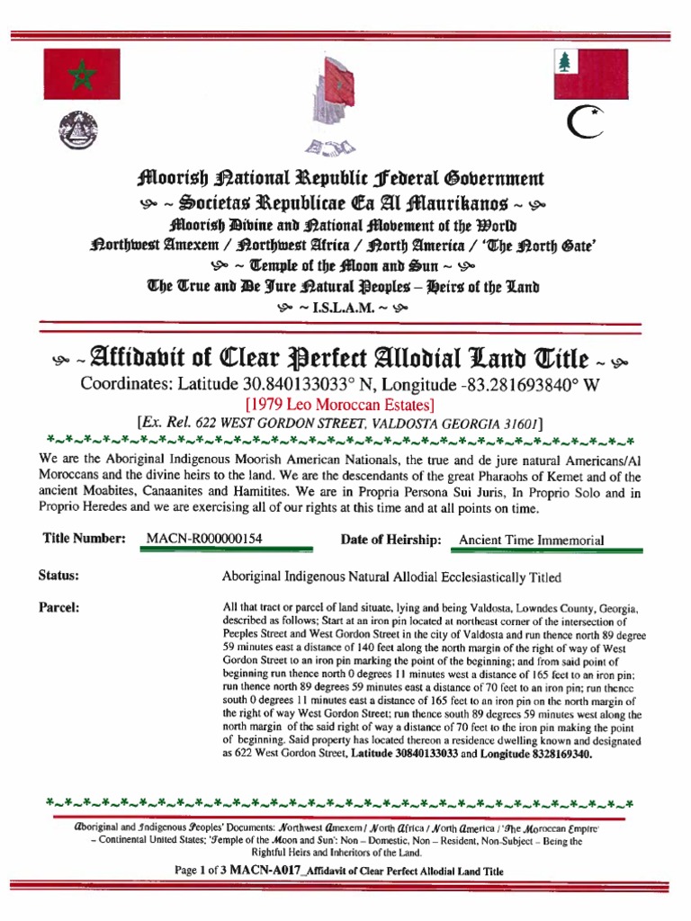 Affidavit of Clear Perfect Allodial Land Title | PDF