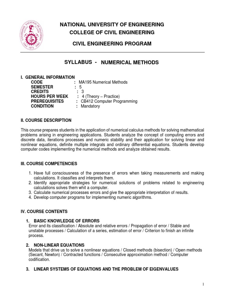 Numerical Methods Syllabus | PDF | Numerical Analysis | Theoretical ...
