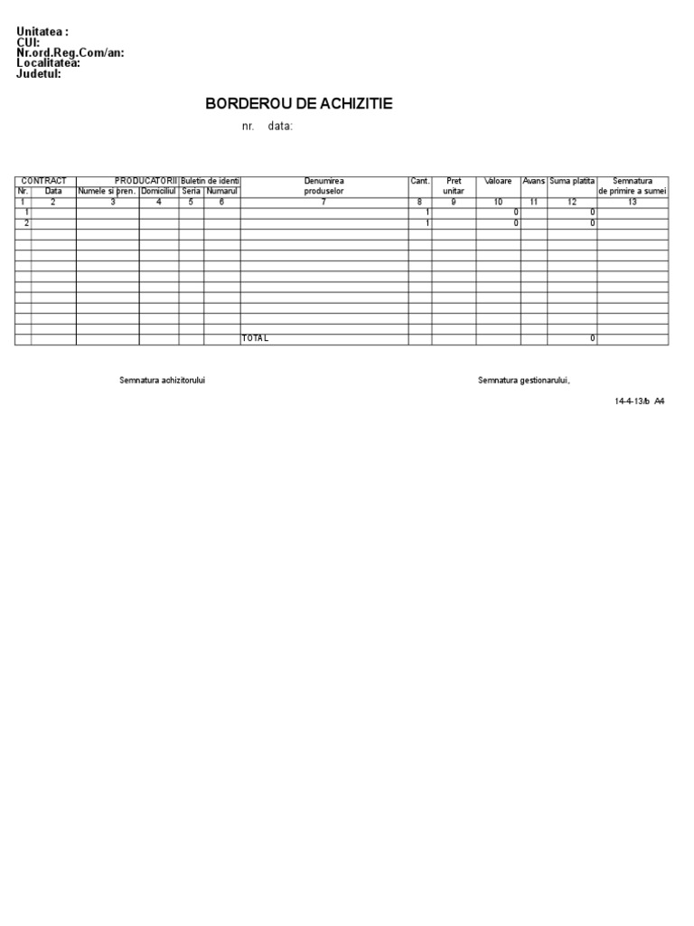 Borderou de Achizitie | PDF
