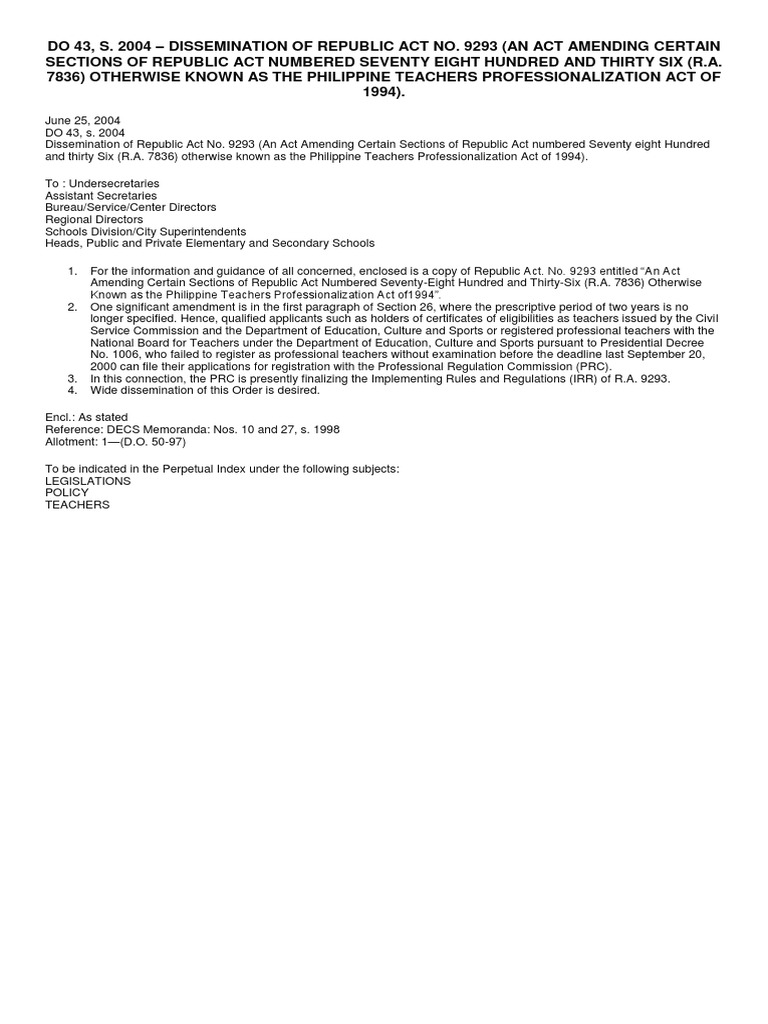 Republic Act 9293 Ptofessionalizstion of Teaching in The Philippines ...