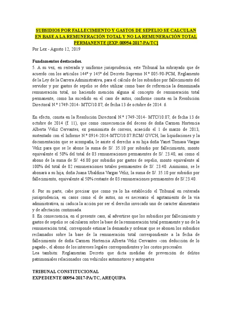 Subsidios Por Fallecimiento y Gastos de Sepelio Se Calculan en Base A ...