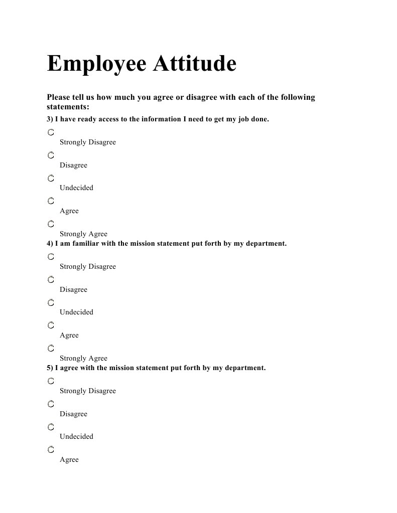 Employee Attitude Survey Results and Suggestions for Improving Working ...