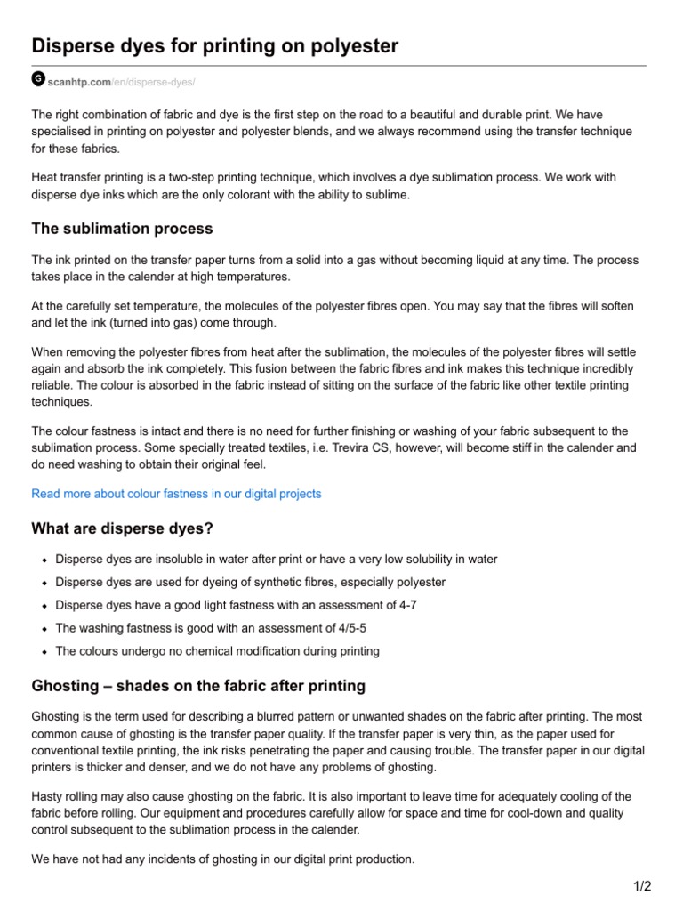Disperse Dyes For Printing On Polyester | PDF | Dye | Polyester