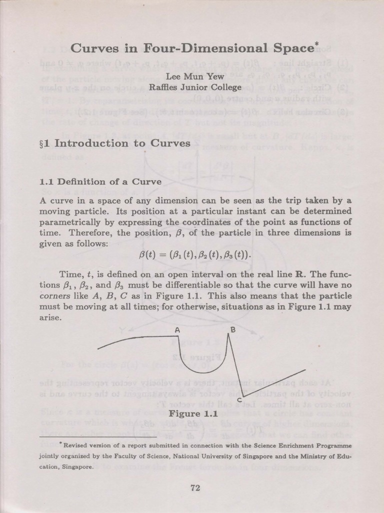 Curves in Four-Dimensional Space (Lee Mun Yew) PDF | PDF | Euclidean Vector | Curve