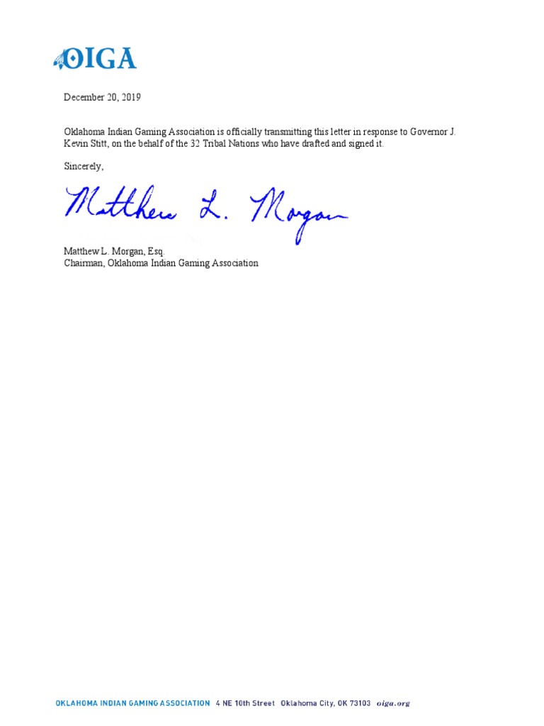 Oklahoma Indian Gaming Association Letter To Gov. Stitt | PDF ...