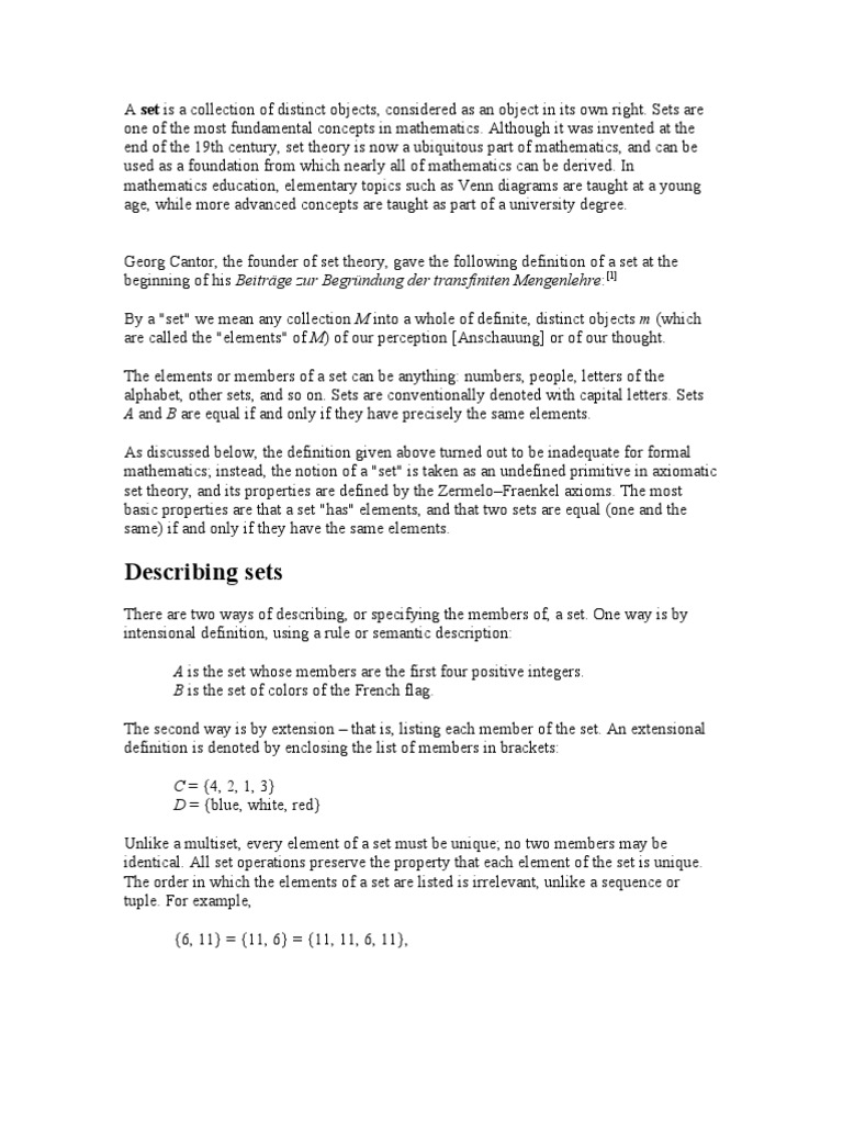 A Set Is A Collection of Distinct Objects | PDF | Set (Mathematics) | Numbers
