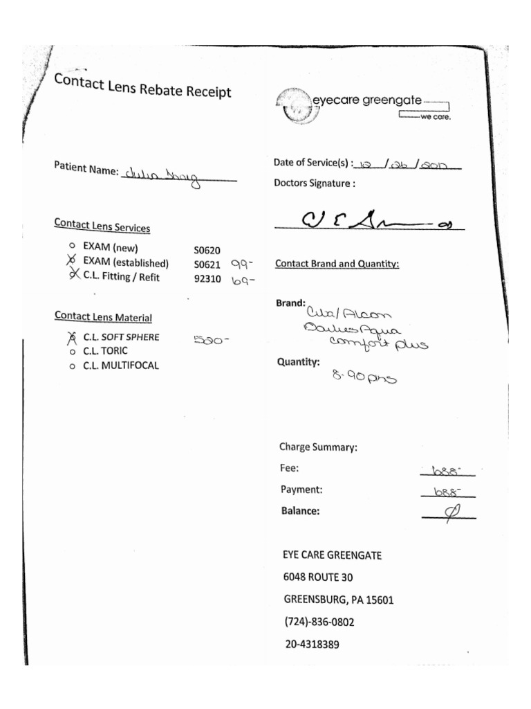 Julia Ihrig Eye Exam Receipt | PDF