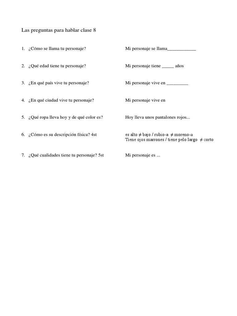 Las Preguntas para Hablar Clase 8 | PDF