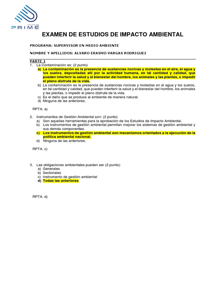Examen Eia | PDF | Entorno natural | Evaluación de impacto ambiental