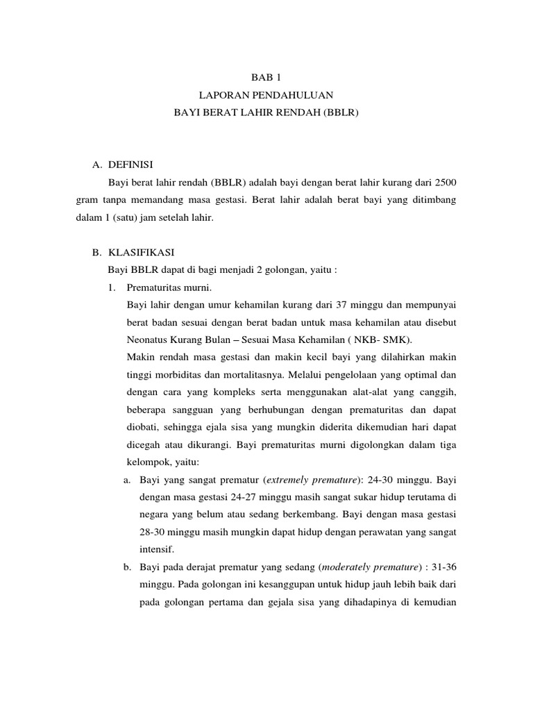Laporan Pendahuluan BBLR | PDF | Pengembangan Diri