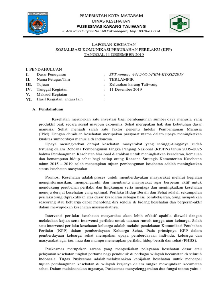 Laporan KPP Kelurahan Kr. Taliwang | PDF | Pengembangan Diri | Kesehatan Holistik