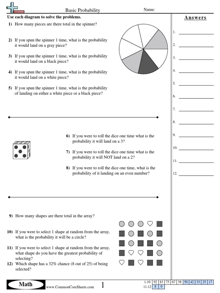 Year 8 Basic Probability Worksheet | PDF | Probability | Teaching ...